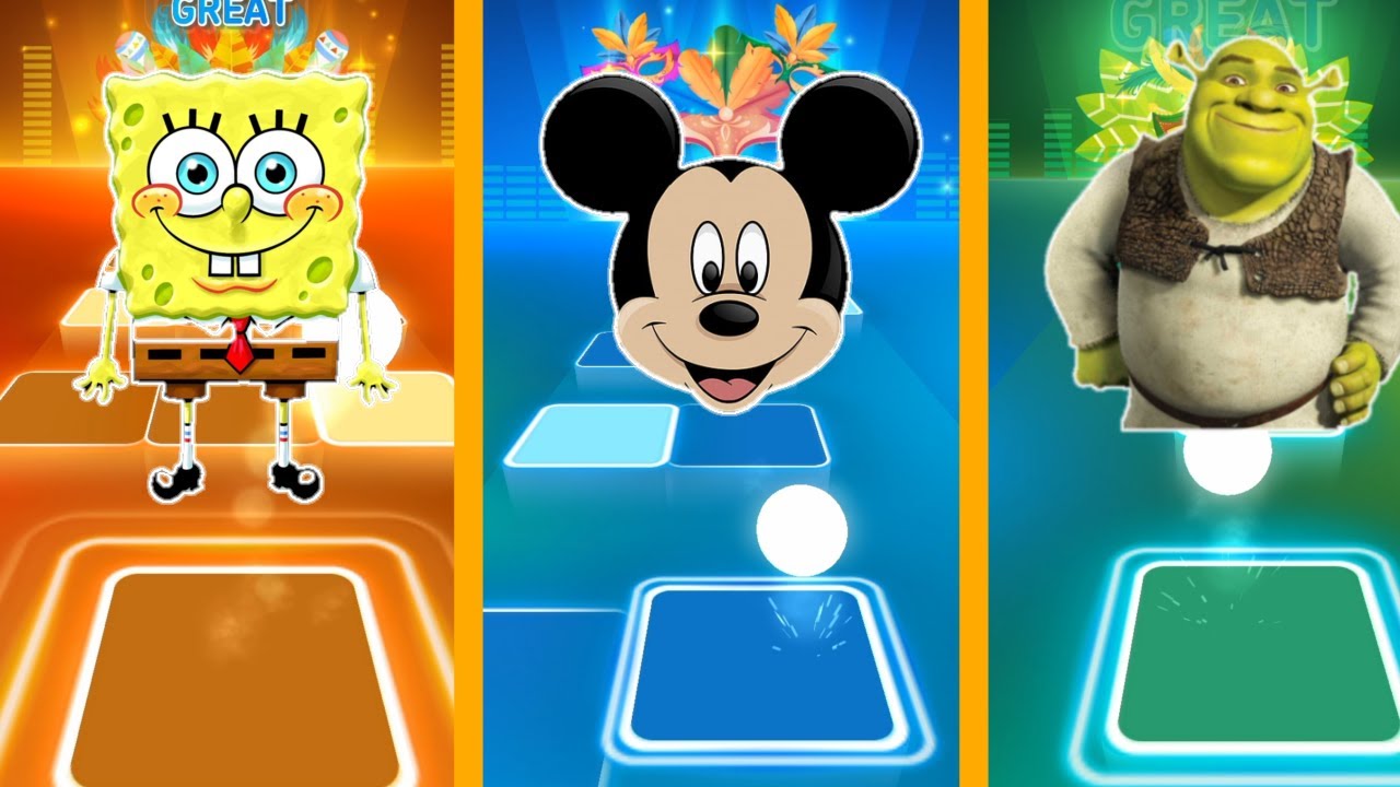 Spongebob vs Mickey Mouse vs Shrek | Tiles Hop EDM Rust - YouTube