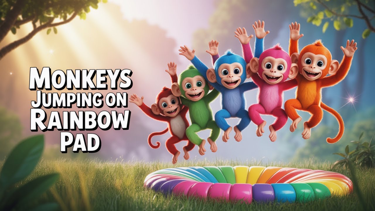 Five Little Monkeys Bouncing on a Springy Pad 🌈🐒 | Kids’ Movement Video ...