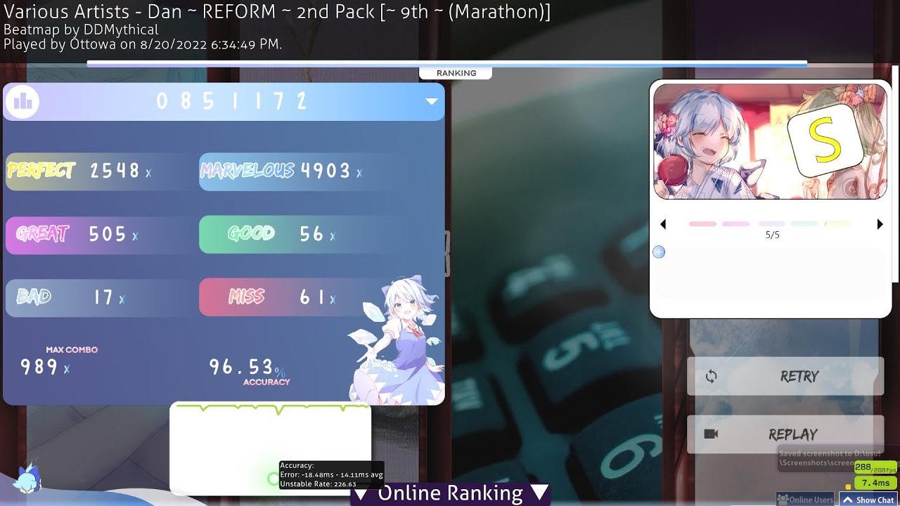 (osu!mania) 9th Dan Clear 96.53% - First Try! - YouTube