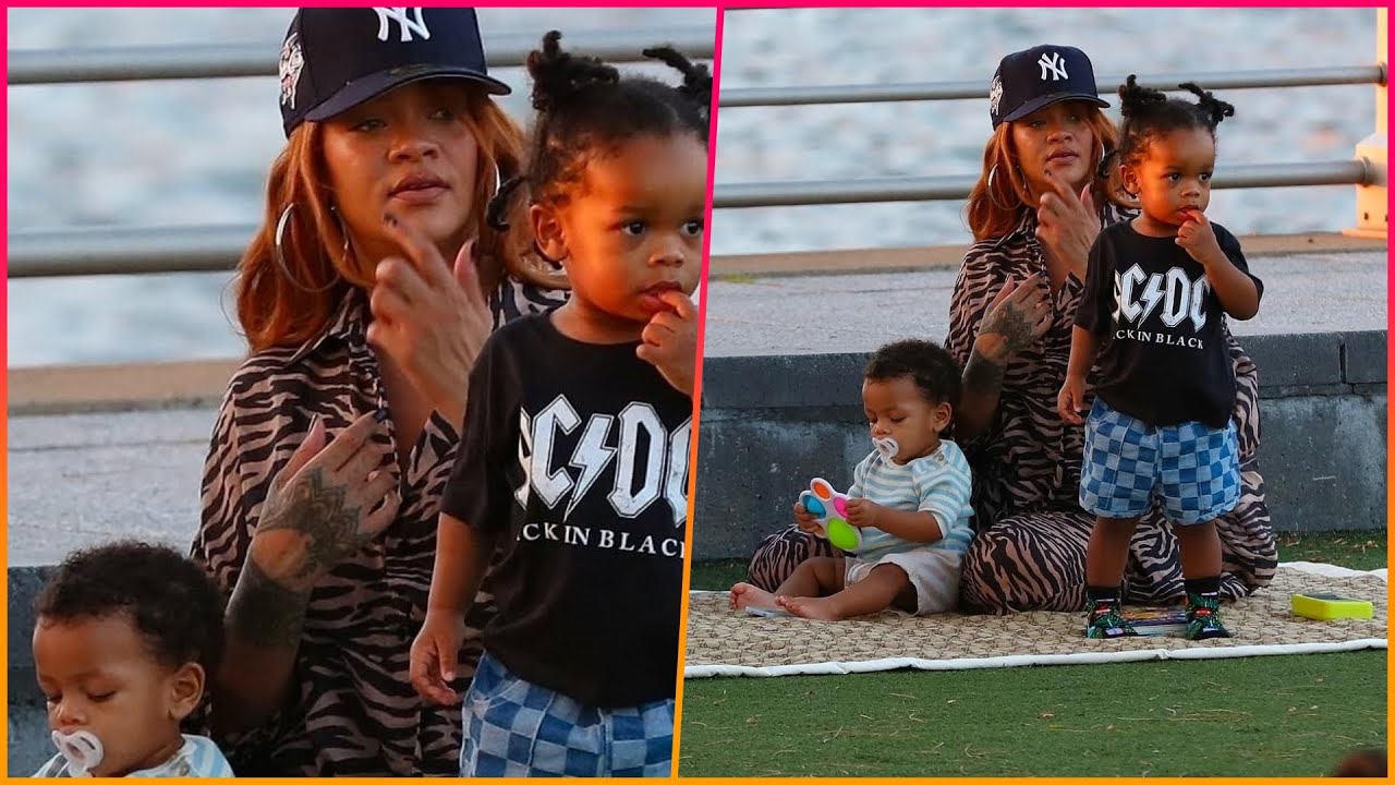 Rihanna lounges on a blanket with her kids RZA, 2, and Riot Rose, 11 ...