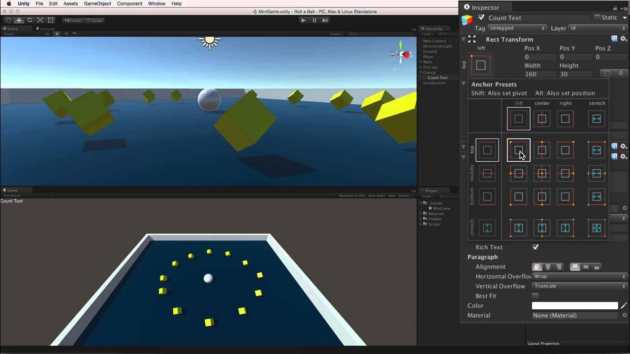 Unity: Roll a Ball Tutorial 7 of 8 Displaying Score and Text Unity Official Tutorials - YouTube
