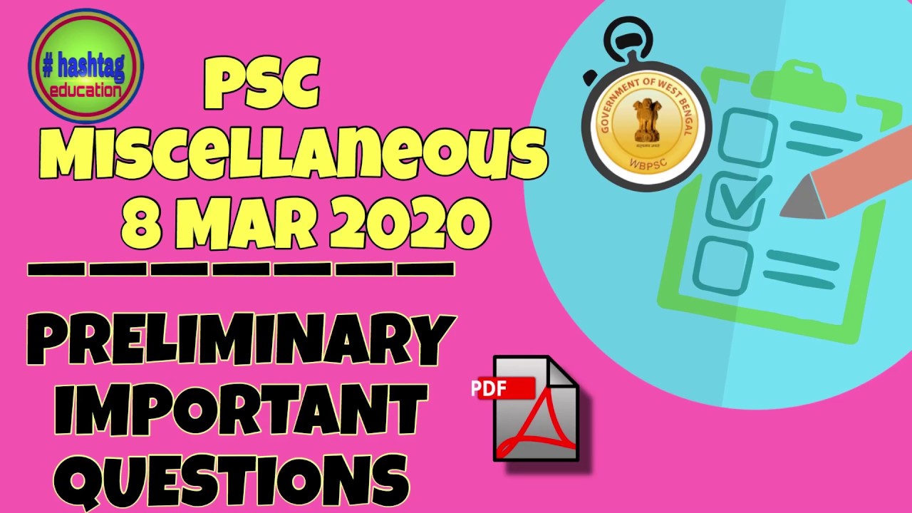 PSC MISCELLANEOUS PRELIMINARY 2020 IMPORTANT QUESTIONS - YouTube