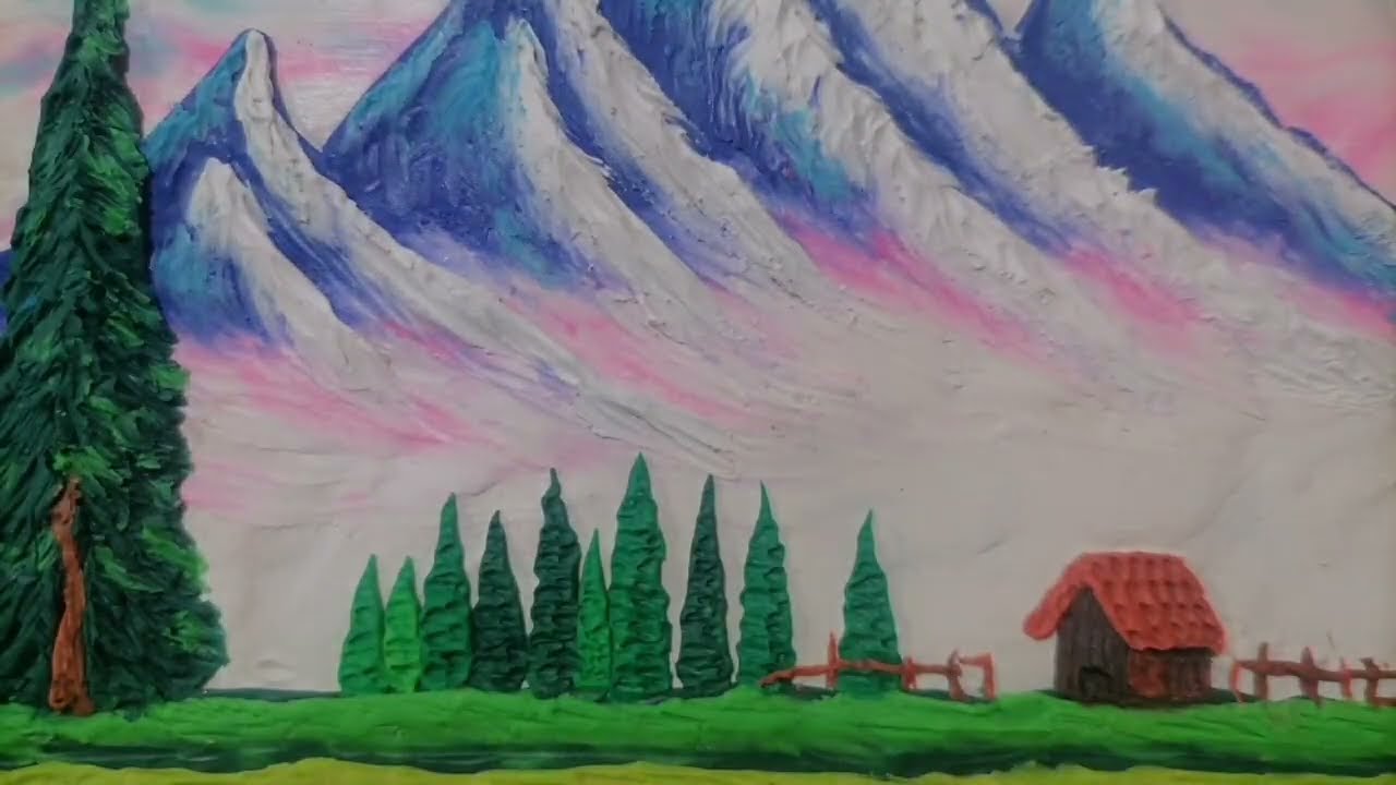 Arte en plastilina ( Paisaje en colores fríos en relieve) Plasticine ...