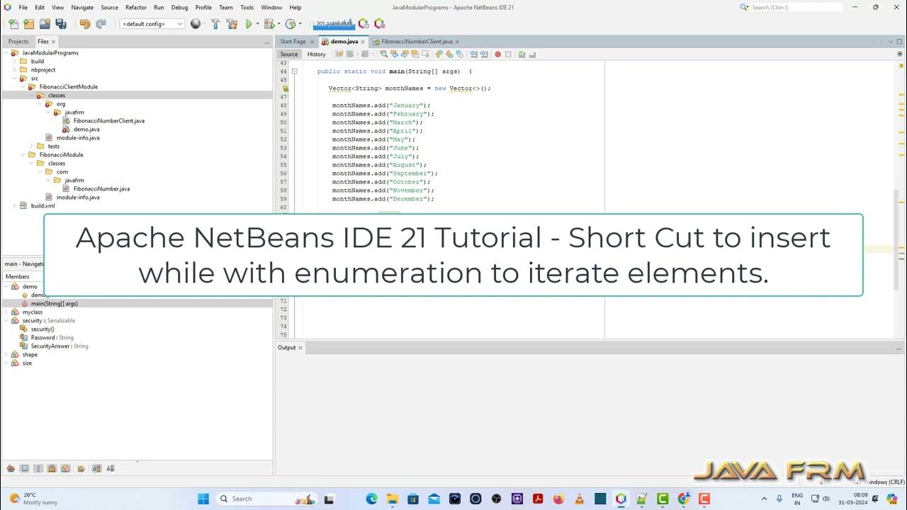 Apache NetBeans IDE 21 Tutorial - Short Cut to insert While with Enumeration - whilen + Tab Key ...