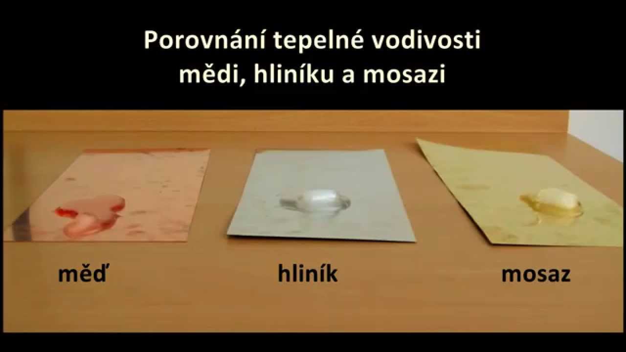 Porovnání tepelné vodivosti mědi, hliníku a mosazi - tání kostek ledu ...