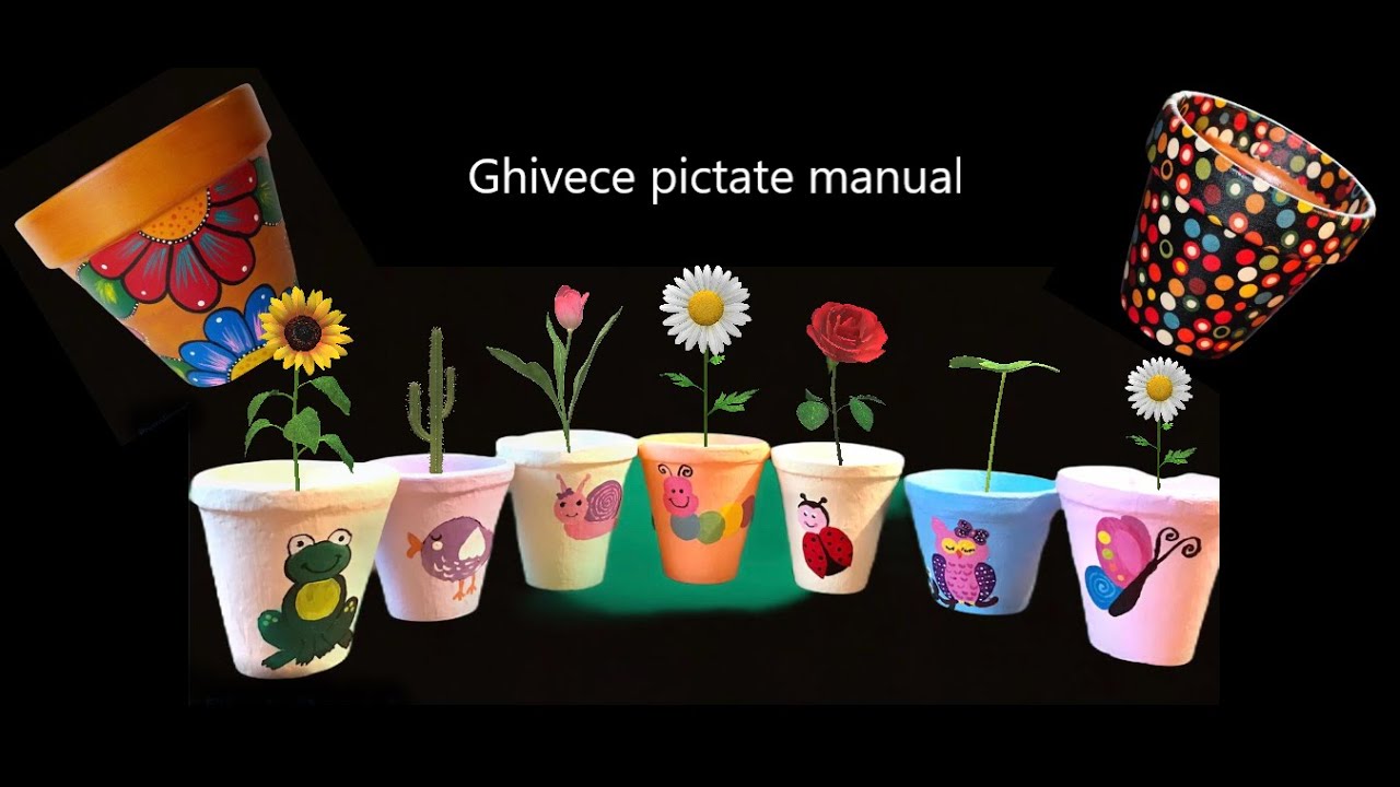 Ghivece pictate manual - YouTube
