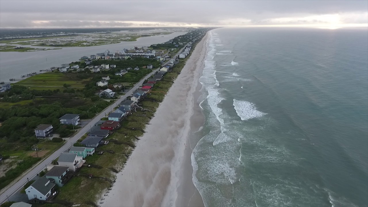 DJI Phantom-4 Flying from Surf City to the south pier on Topsail Island ...