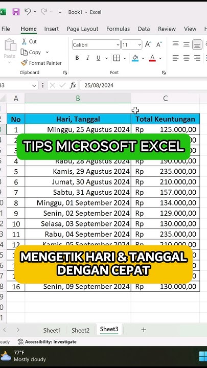 Tips Mengetik Hari dan Tanggal di Excel #shorts #excel #tutorialexcel - YouTube