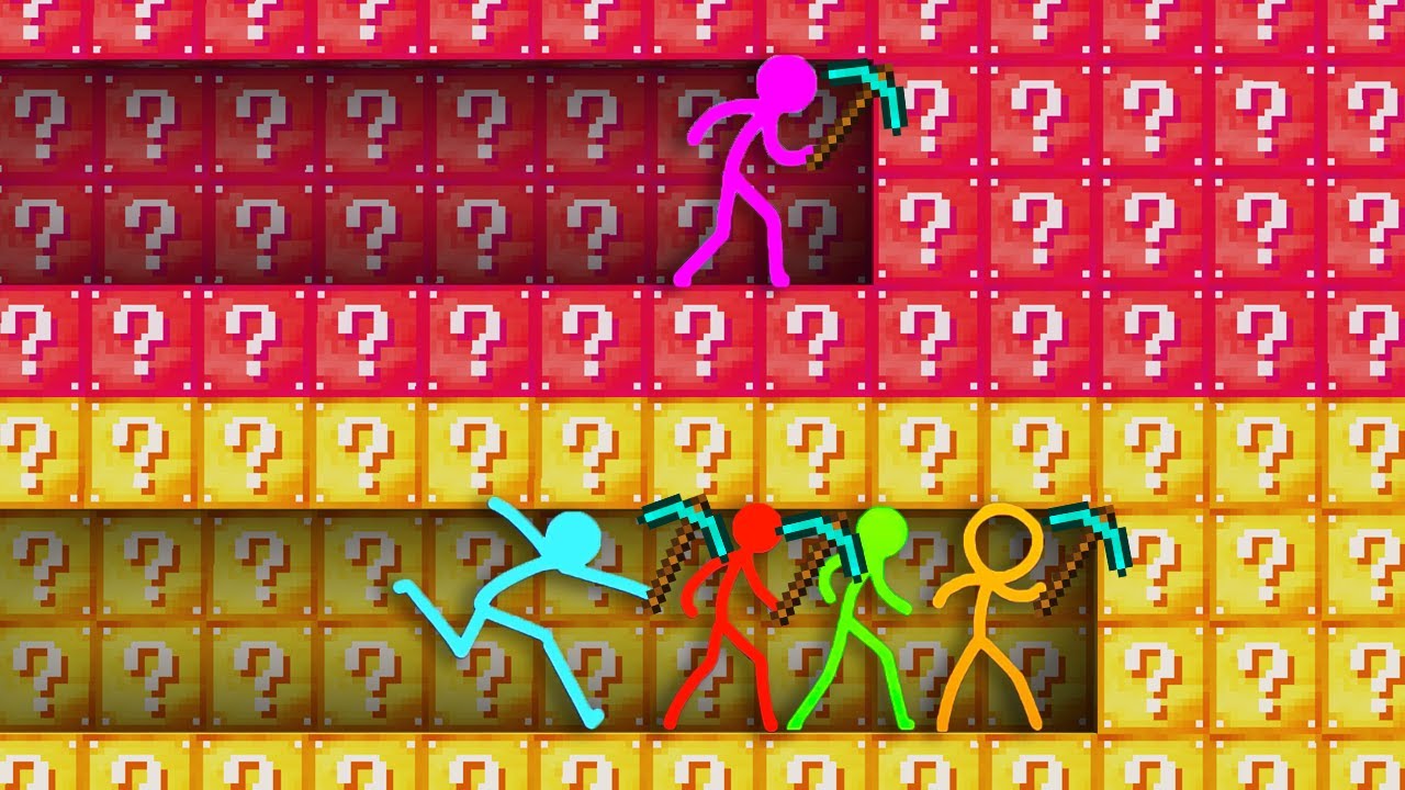 Stickman vs Minecraft Animation ~ RED vs YELLOW LUCKY BLOCKS Stick Man ...