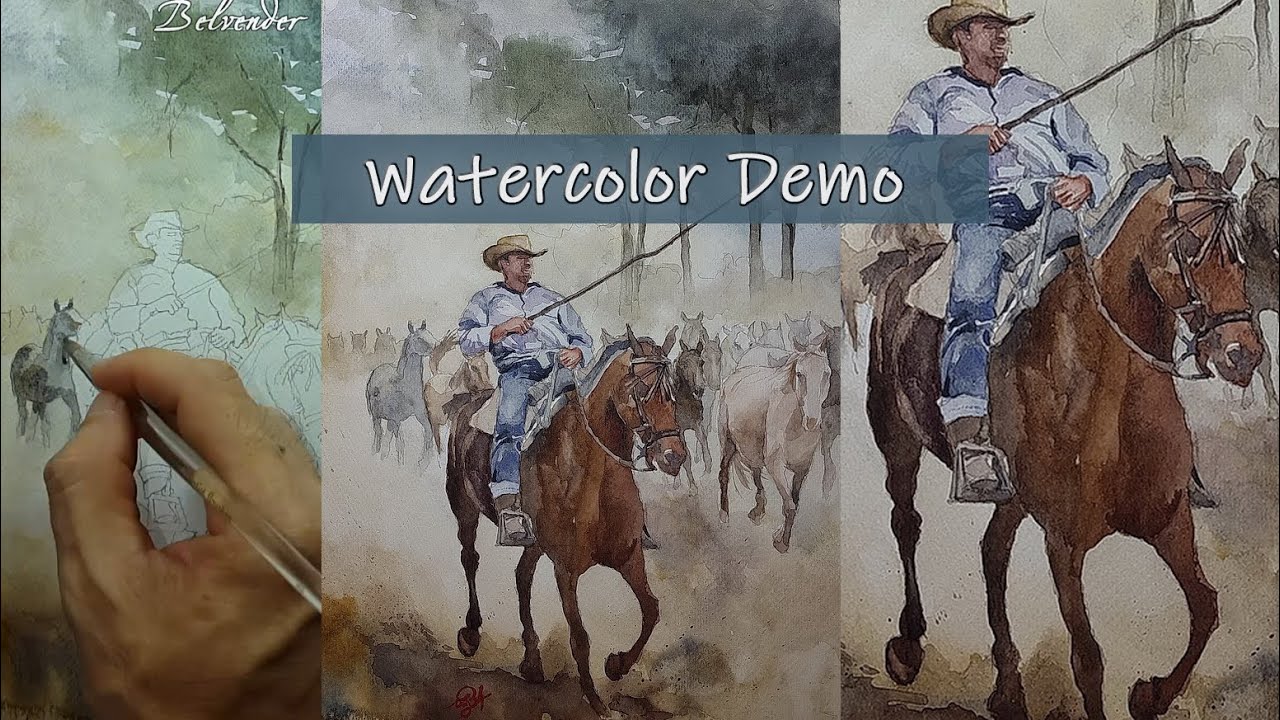 Horses in watercolor painting demo HD - YouTube
