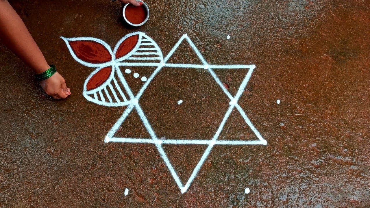 Diwali 2023 simple star villaku kolam|5*3 Deepavali rangoli|diwali diya ...