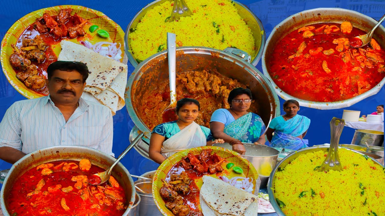 Road Side Unlimited Non Veg Meals | Ragi Sangati Mutton | Srinu Hotel ...