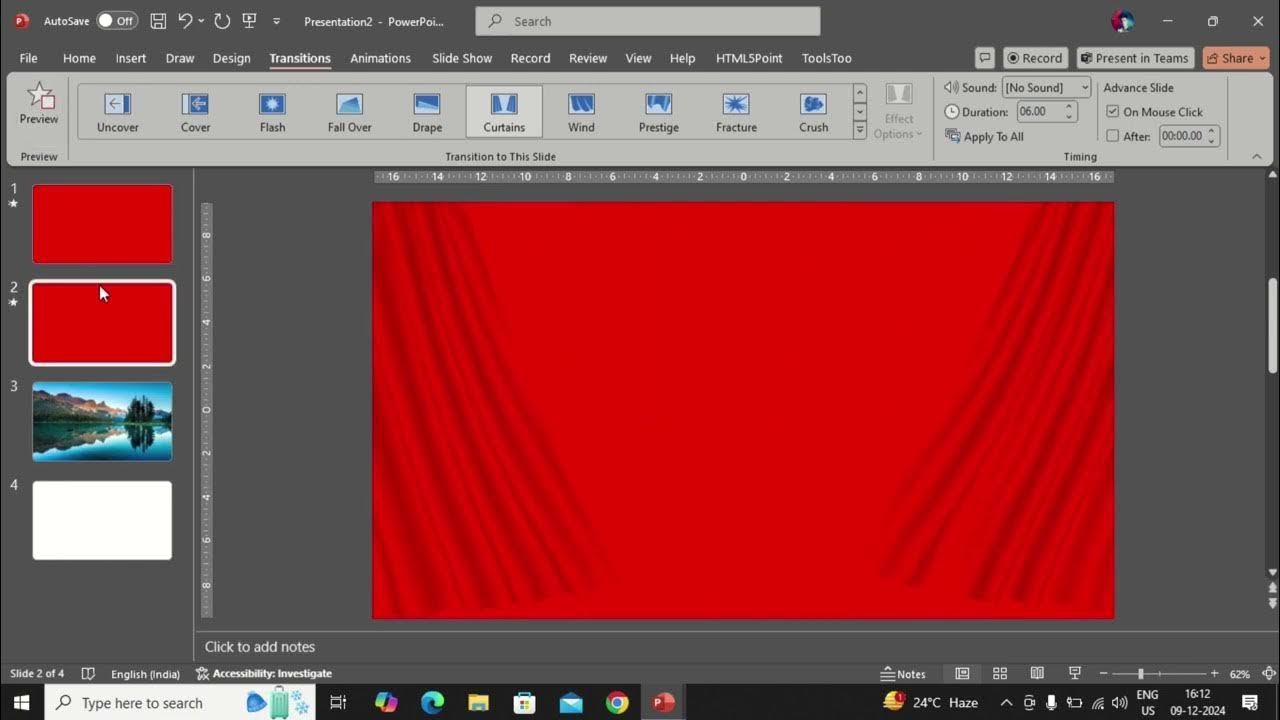 How to Add Curtains Transitions Animation Effect in PowerPoint Slide - YouTube