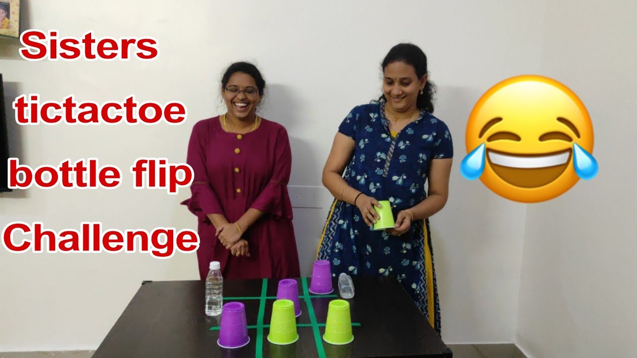 Bottle Flip Challenge | Bottle Flip Tic Tac Toe Challenge | Sisters ...