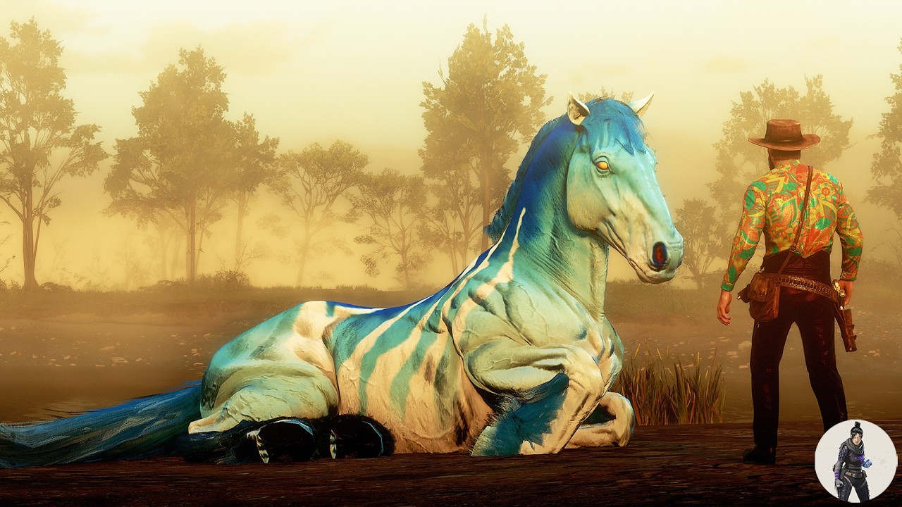 Arthur Morgan Tames a Ginormous Blue and White Horse on a Hidden Island ...