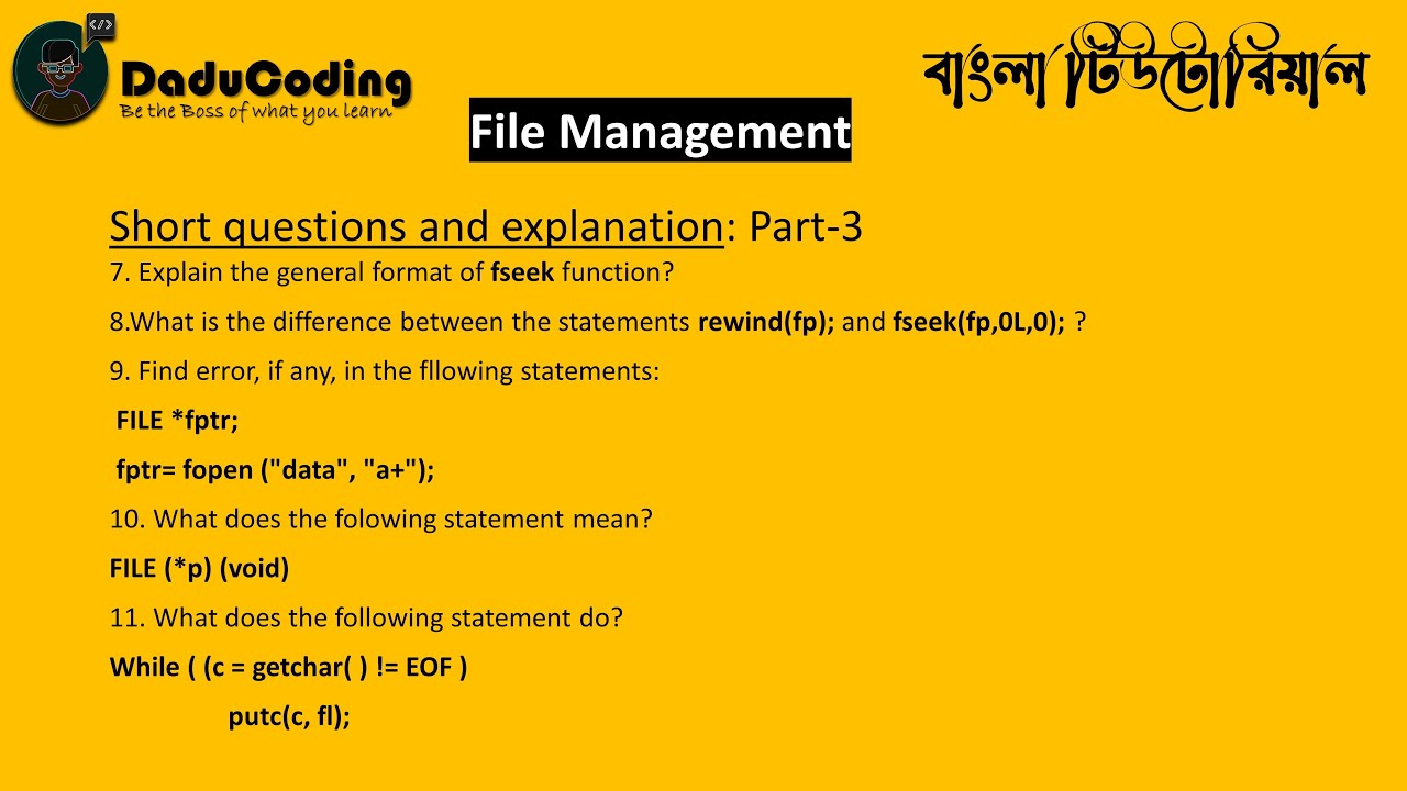 File Handling Short Question Part 3 C Programming Bangla Tutorial 7593