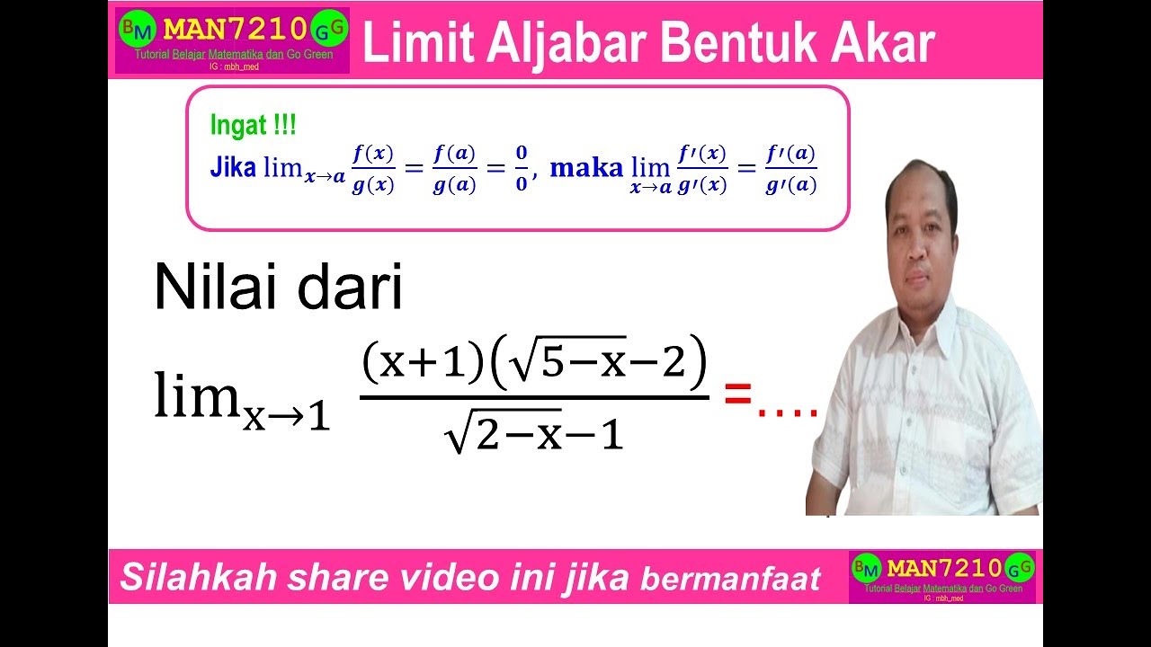 Tutorial menentukan nilai limit aljabar bentuk akar - YouTube