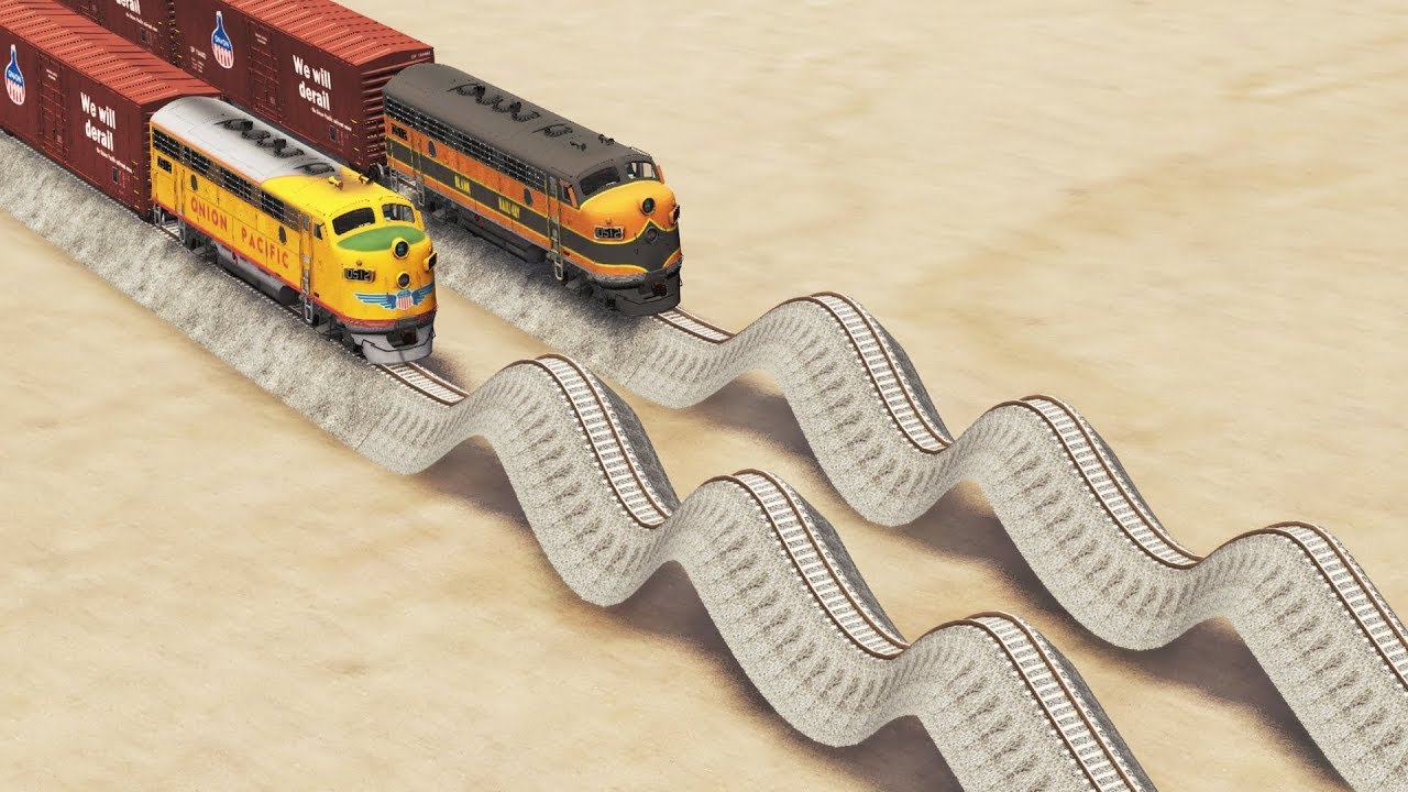 Train Sim Impossible W Shape Rail Vs Trains | train vs giant pit BeamNG ...