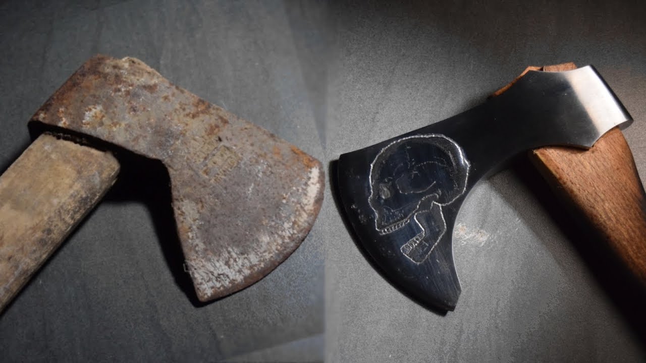 How to Make a Viking Style Axe from an old Rusty Axe - No Forging - YouTube