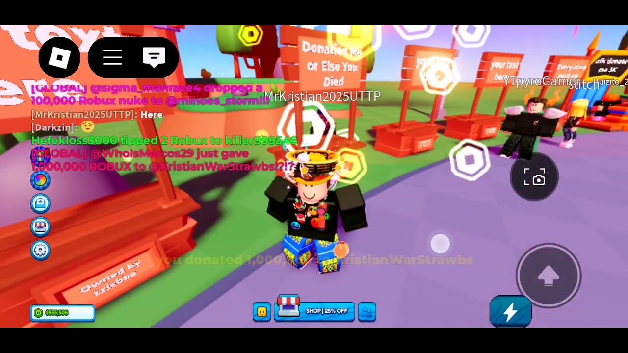 donating 1M fake Robux and effect showcase | roblox pls donate infinite ...