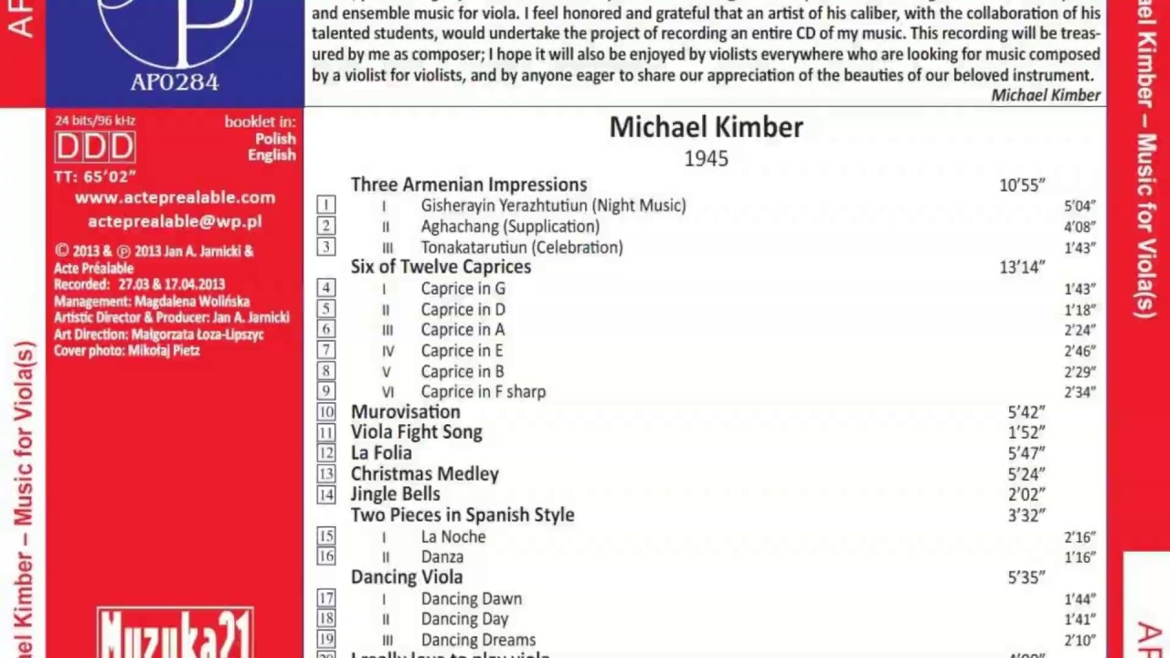 Michael Kimber - Caprice no. 1 in G for viola (Murawski - viola) - YouTube