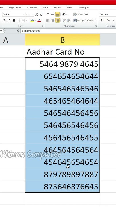 Excel Trick🙄🙄:Add space in Aadhar card number #education #gk #reels #viral #shorts #online # ...
