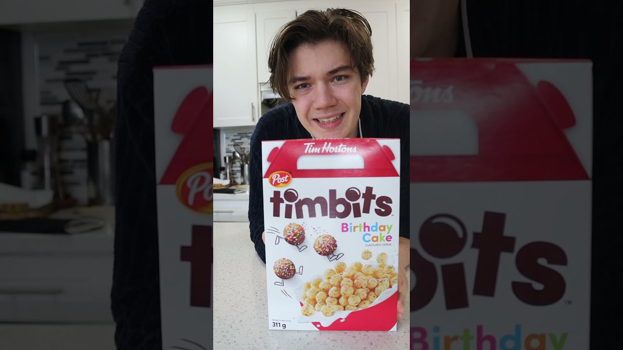 trying birthday cake timbit cereal... - YouTube