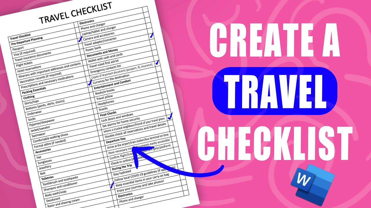 Create a travel checklist in word - YouTube