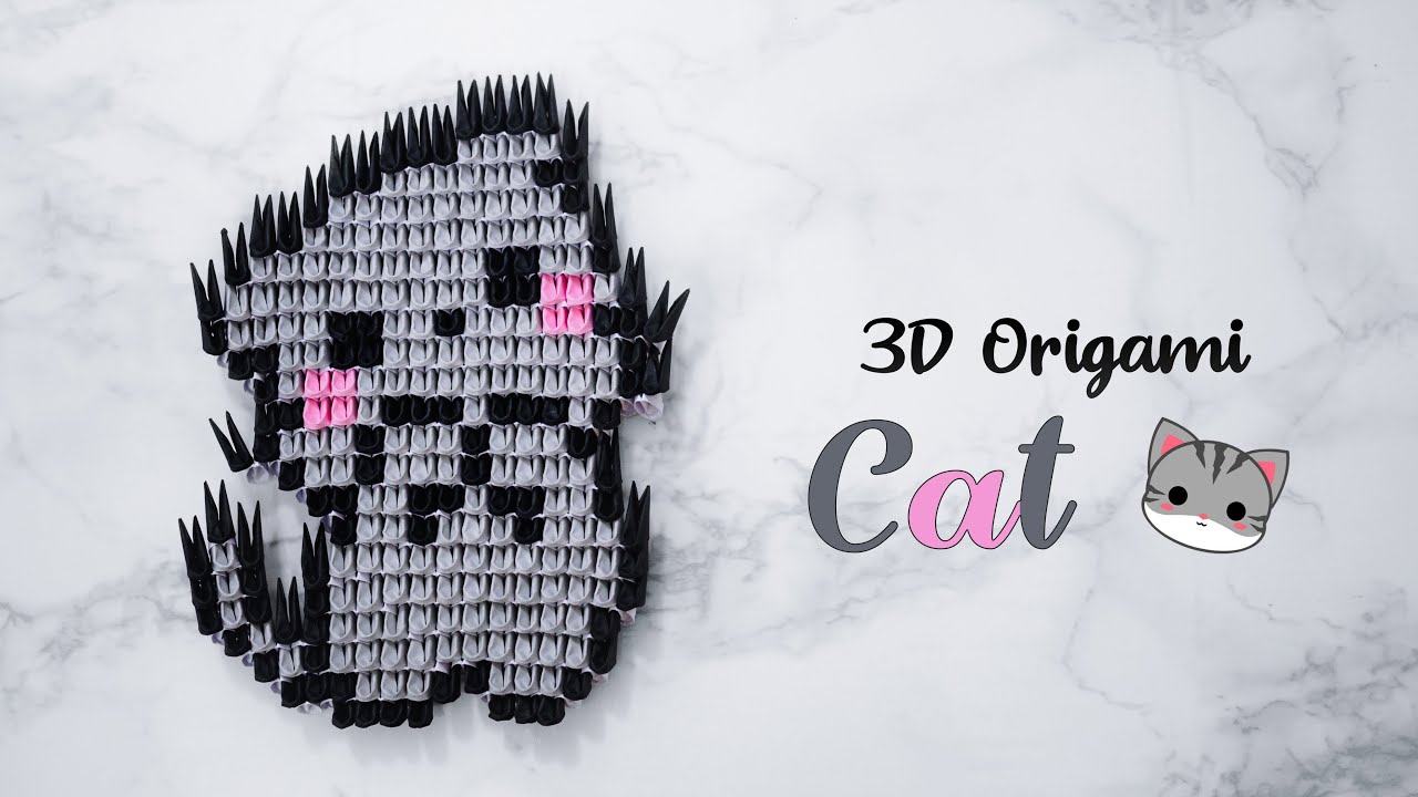 How to Make 3D Origami Pixel Art Gray Cat (1/64 Size Tutorial) - YouTube