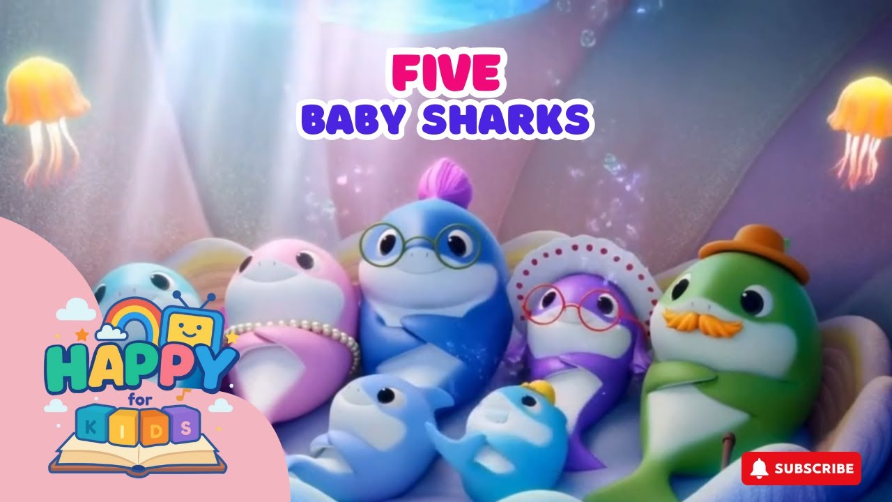 Five Baby Sharks Jumping on the Bed 🦈🎵 | Baby Shark Family | Shark ...