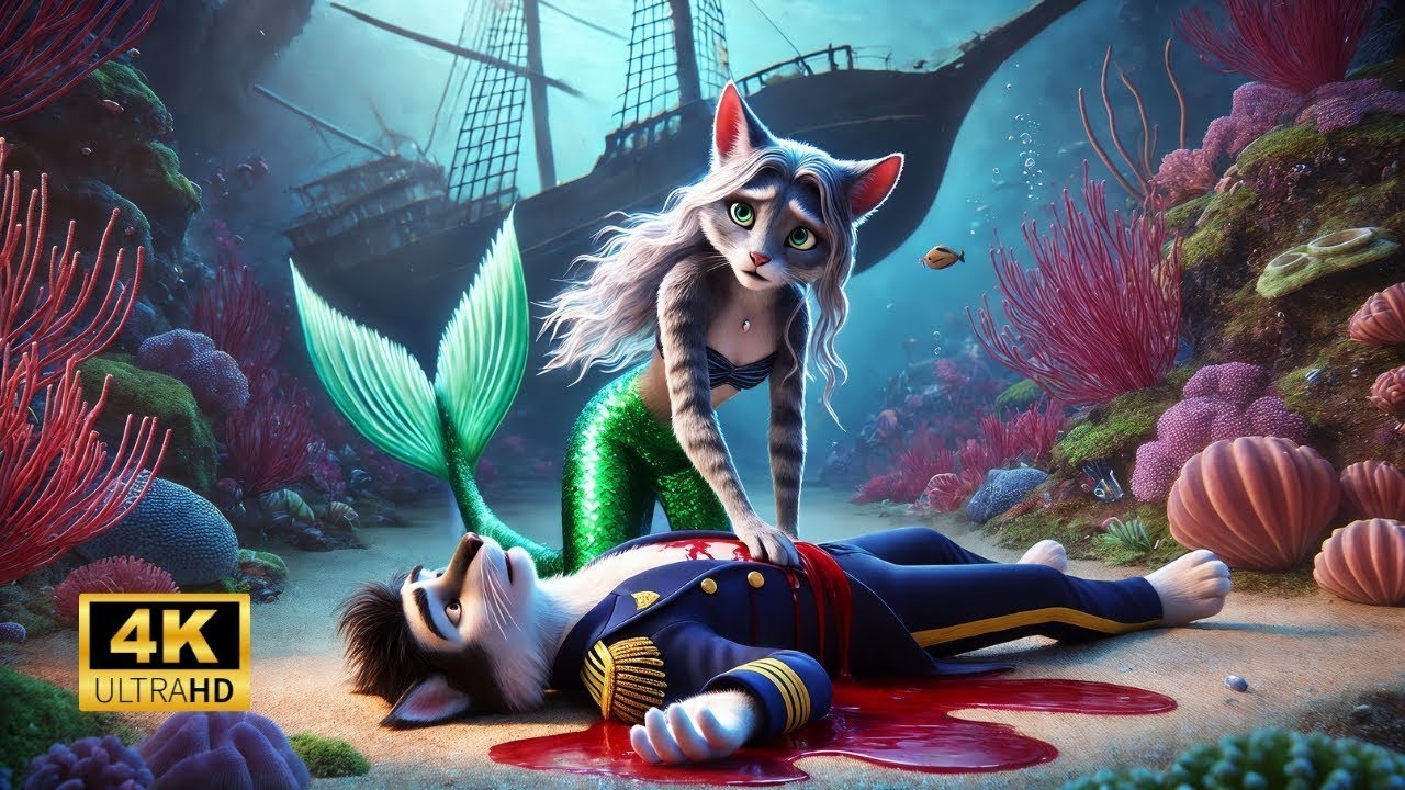 The Little Mermaid Rises Tsunami🧜‍♀️🌊for Captain Cat!😿 #cat #catlover # ...