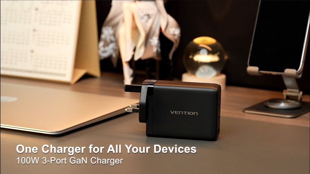 Vention 3-Port USB (C+C+A) GaN Charger (100W/65W/30W) UK-Plug Black ...