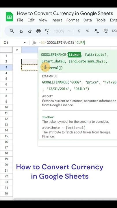 Google Sheets | How to Convert Currency #googlesheets #tutorial #spreadsheet #googlefinance # ...