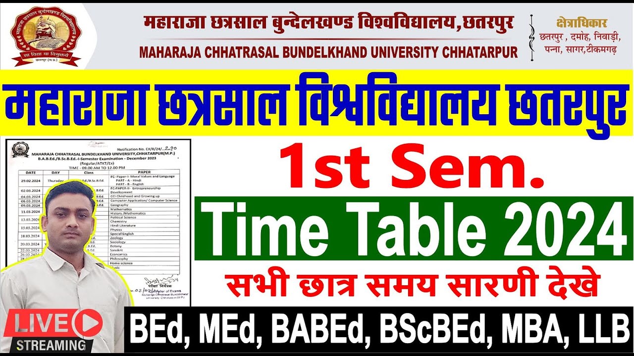 MCBU Time Table 2024 || MCBU 1st Sem Time Table 2024 || BEd MEd BA BEd ...