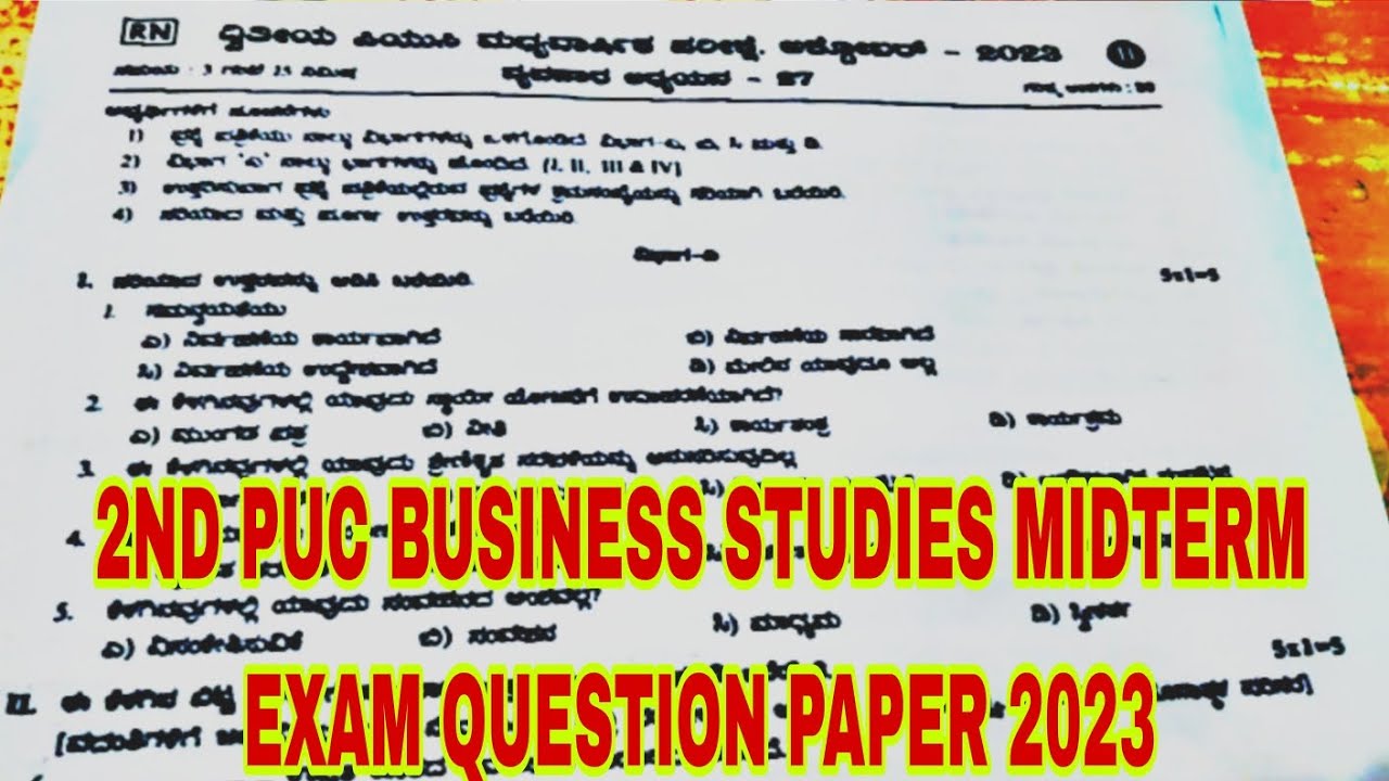 2nd PUC BUSINESS STUDIES MIDTERM EXAM QUESTION PAPER 2 /2023 exam - YouTube