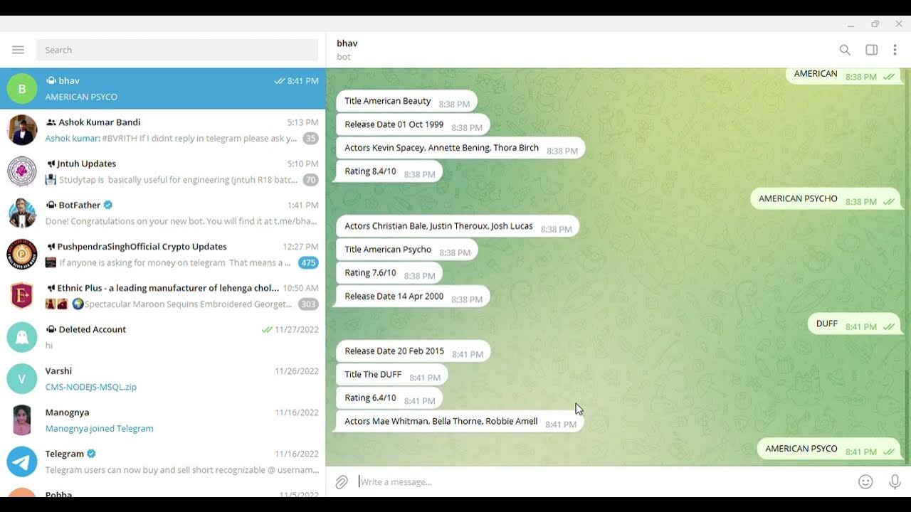 Telegram Chat bot (OMDB API) - YouTube