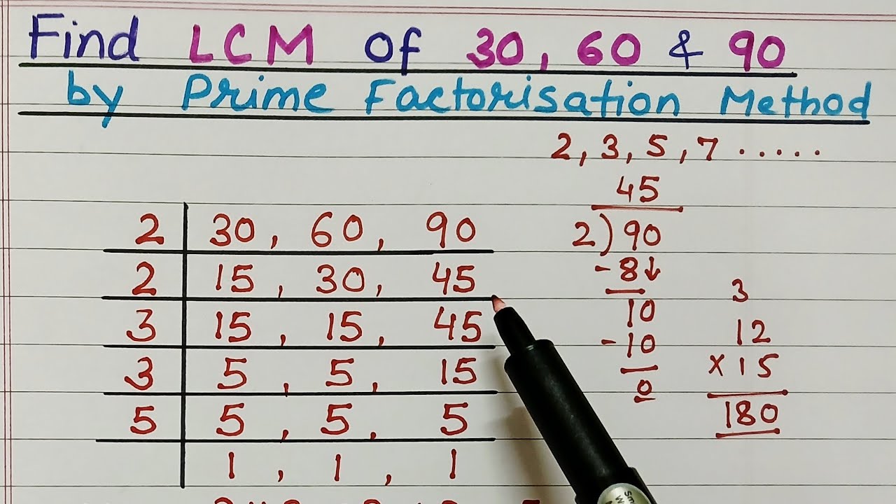 Find The LCM of 30, 60, & 90 by Prime Factorisation || LCM kaise nikale ...
