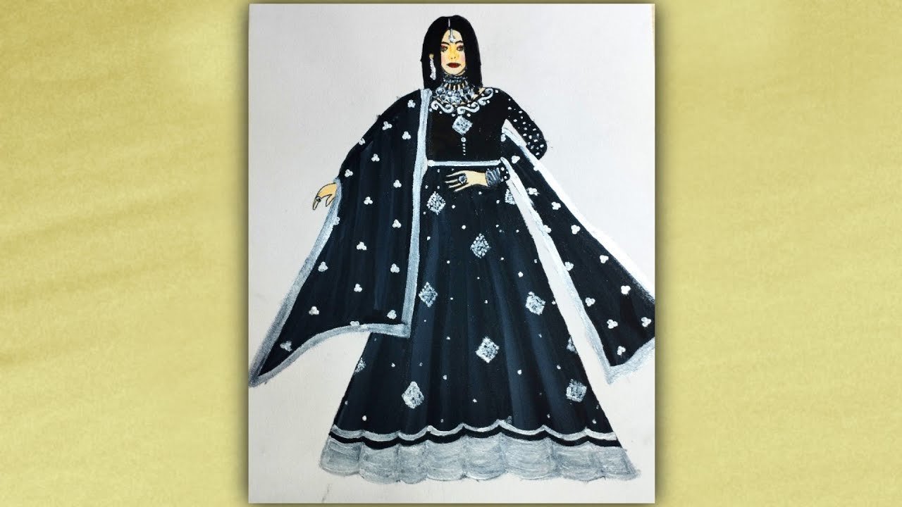 how to draw a girl wearing traditional dress for beginners step by step ...