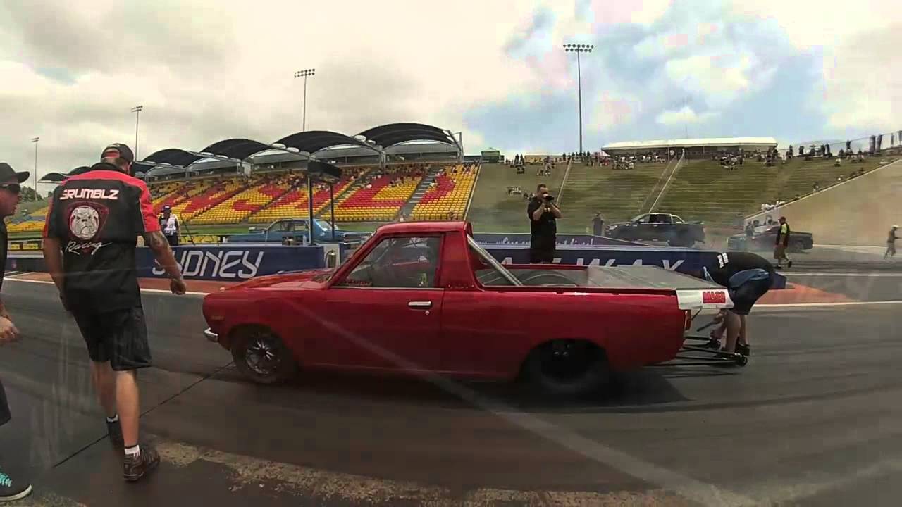 Grumblz Pac Performance Datsun Ute 13b Turbo rotary at Sydney Dragway ...