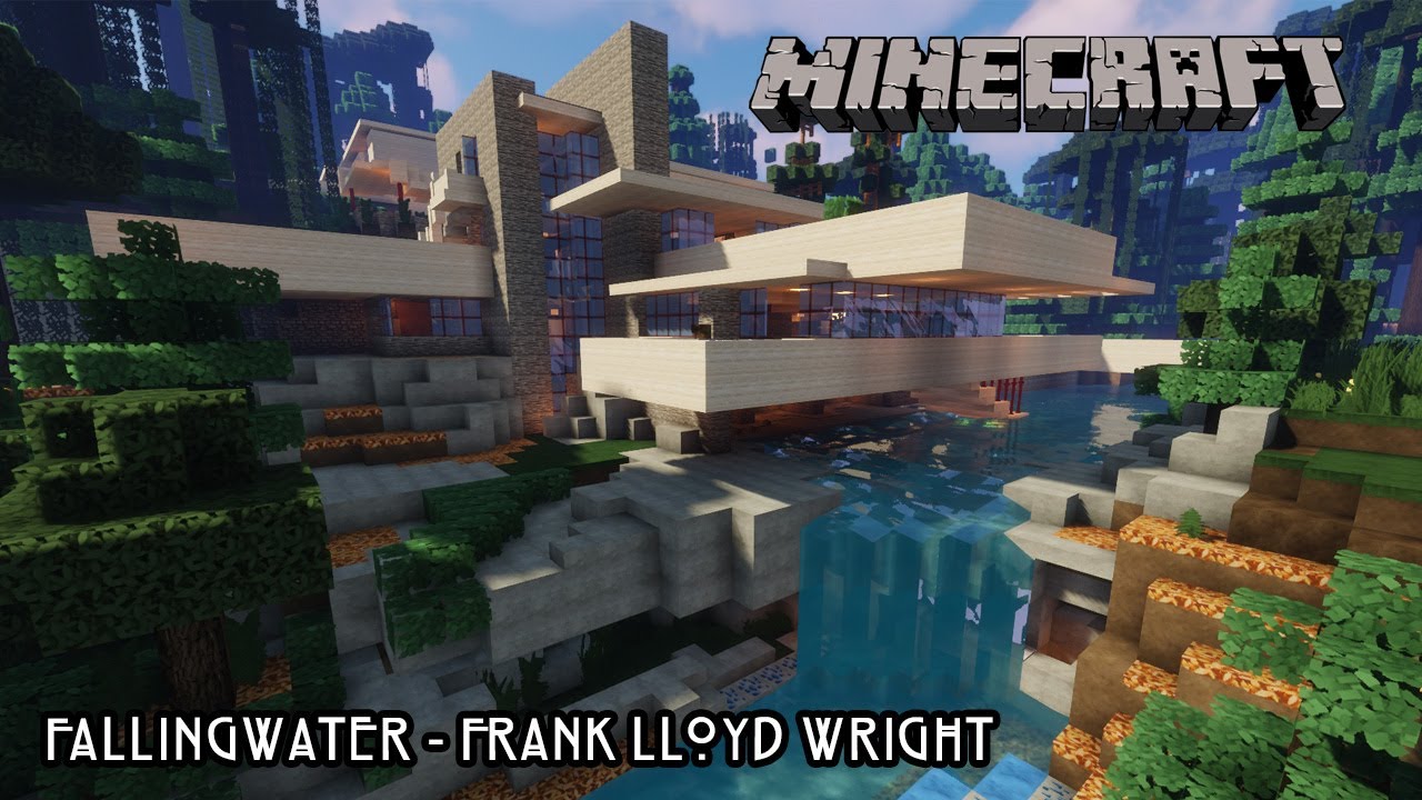 Minecraft - Frank Lloyd Wright's Fallingwater House External Tour - YouTube