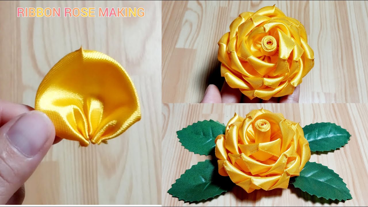 Handmade diy ribbon rose flowers | DIY How To Make Red Ribbon Rose ...