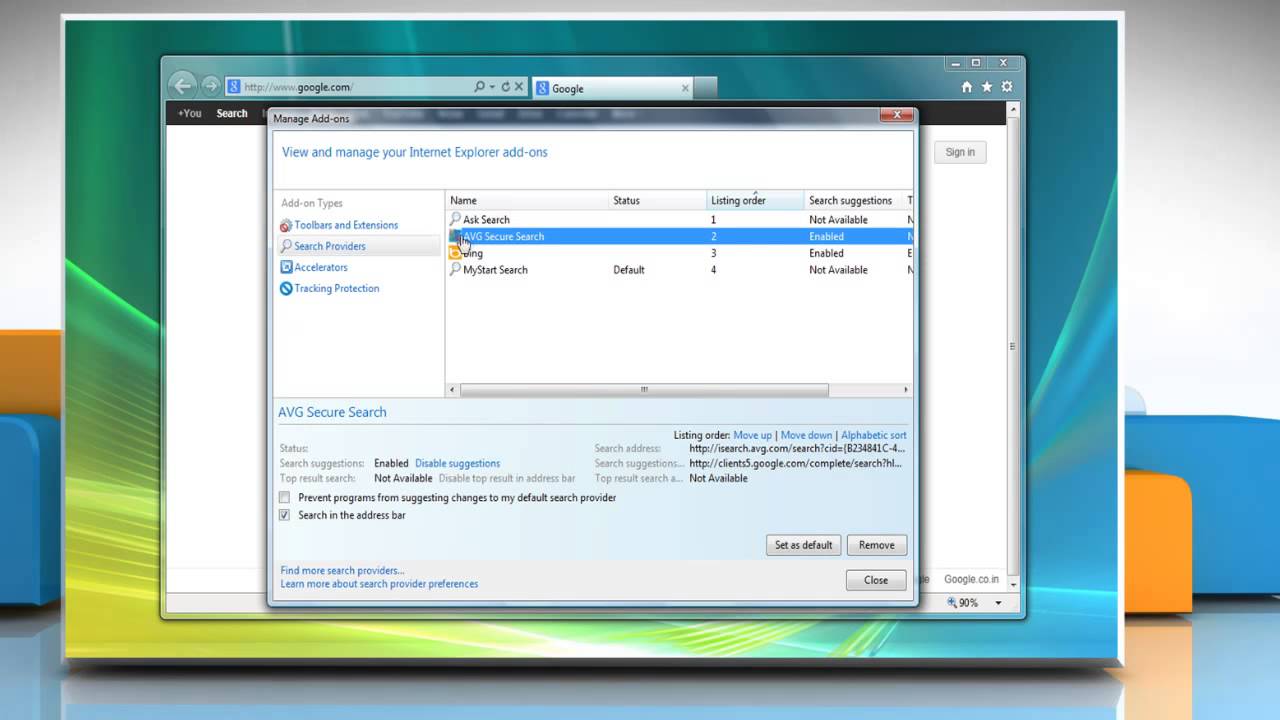 How to uninstall AVG® Secure Search from Internet Explorer® in Windows ...