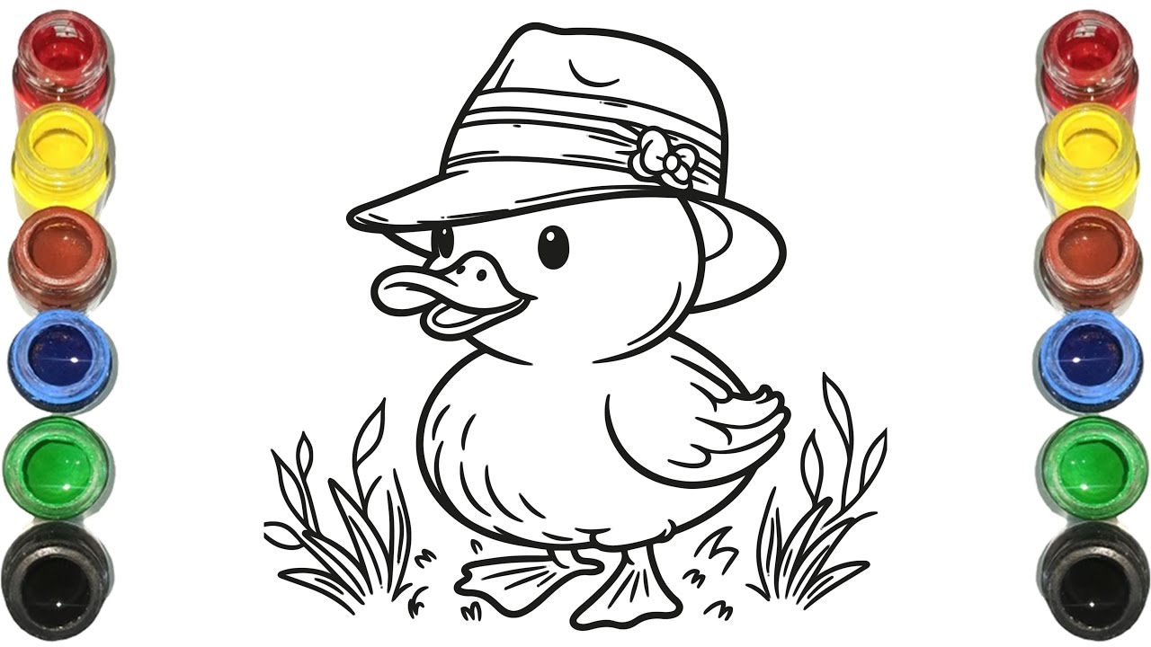 Beautiful Baby Duck with Hat Drawing, Painting & Colouring for kids ...
