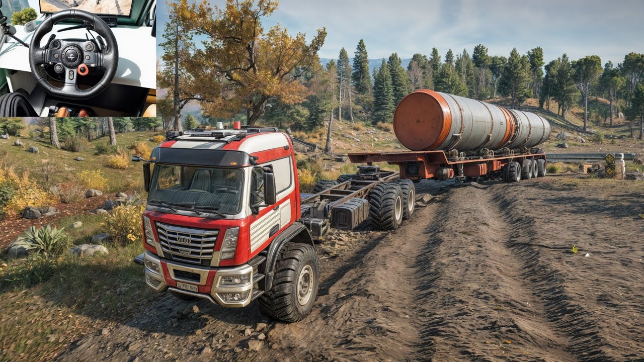 SnowRunner - FEMM 37-AT Hauling a Large Cylindrical tank on a Rural ...