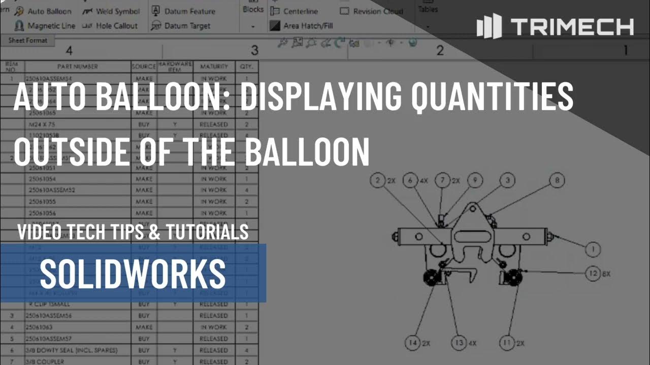 New in 2023: Auto Balloon - Displaying Quantities Outside of the Balloon in SOLIDWORKS - YouTube