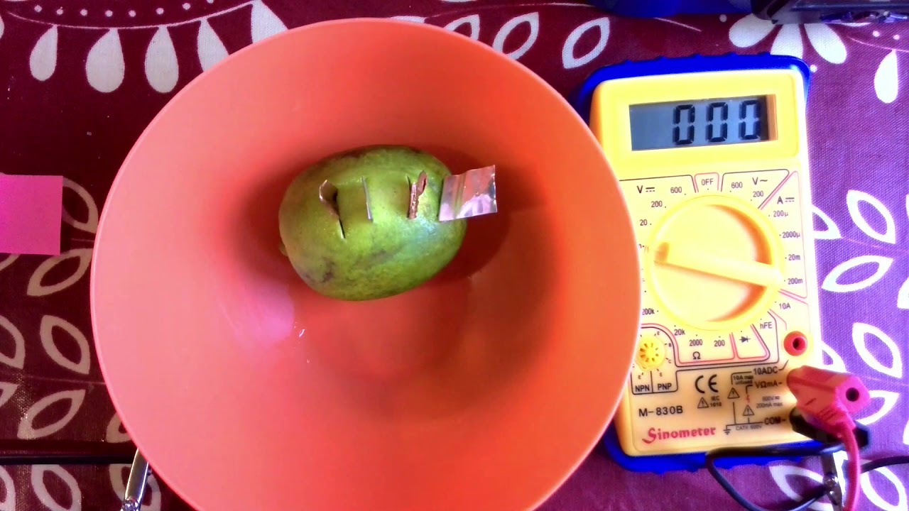 Electricity: fruit cells and fruit clock - YouTube