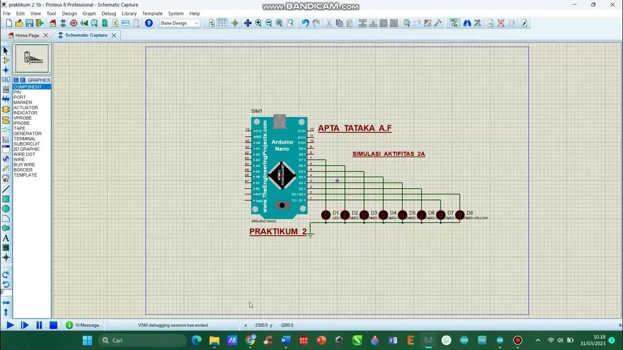 Simulasi Arduino Di Proteus | Praktikum 2, Aktifitas 2A Running led dengan satu led menyala ...