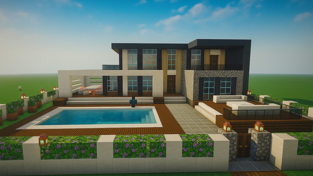 Minecraft Modern House Build Tutorial | Luxury Villa + Pool - YouTube