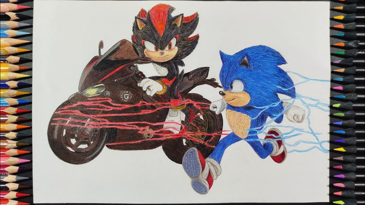 Dibujo a Shadow en su Moto y Sonic corriendo | Sonic 3 La película ...