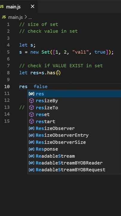Javascript : Set has() and size method - YouTube